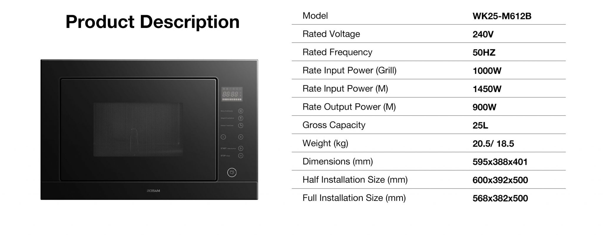 WK25-M612B 25L Multifunctional Microwave Oven - robam